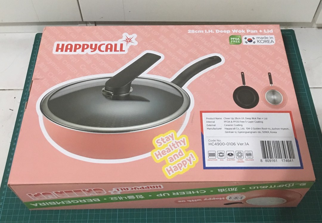 Happy Call Deep Wok Pan 28 cm + Glass Lid, Furniture & Home Living ...