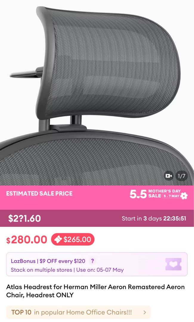 Herman Miller Atlas Headrest for Aeron, Furniture & Home Living, Furniture, Chairs on Carousell