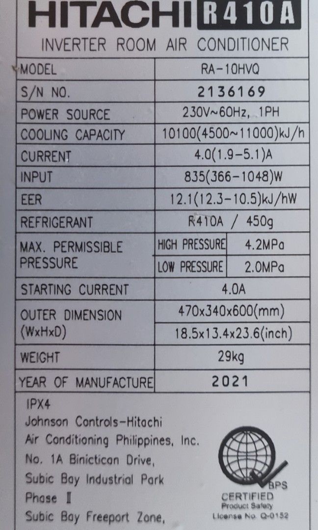 Hitachi Inverter Aircon 1HP, TV & Home Appliances, Air Conditioning and ...