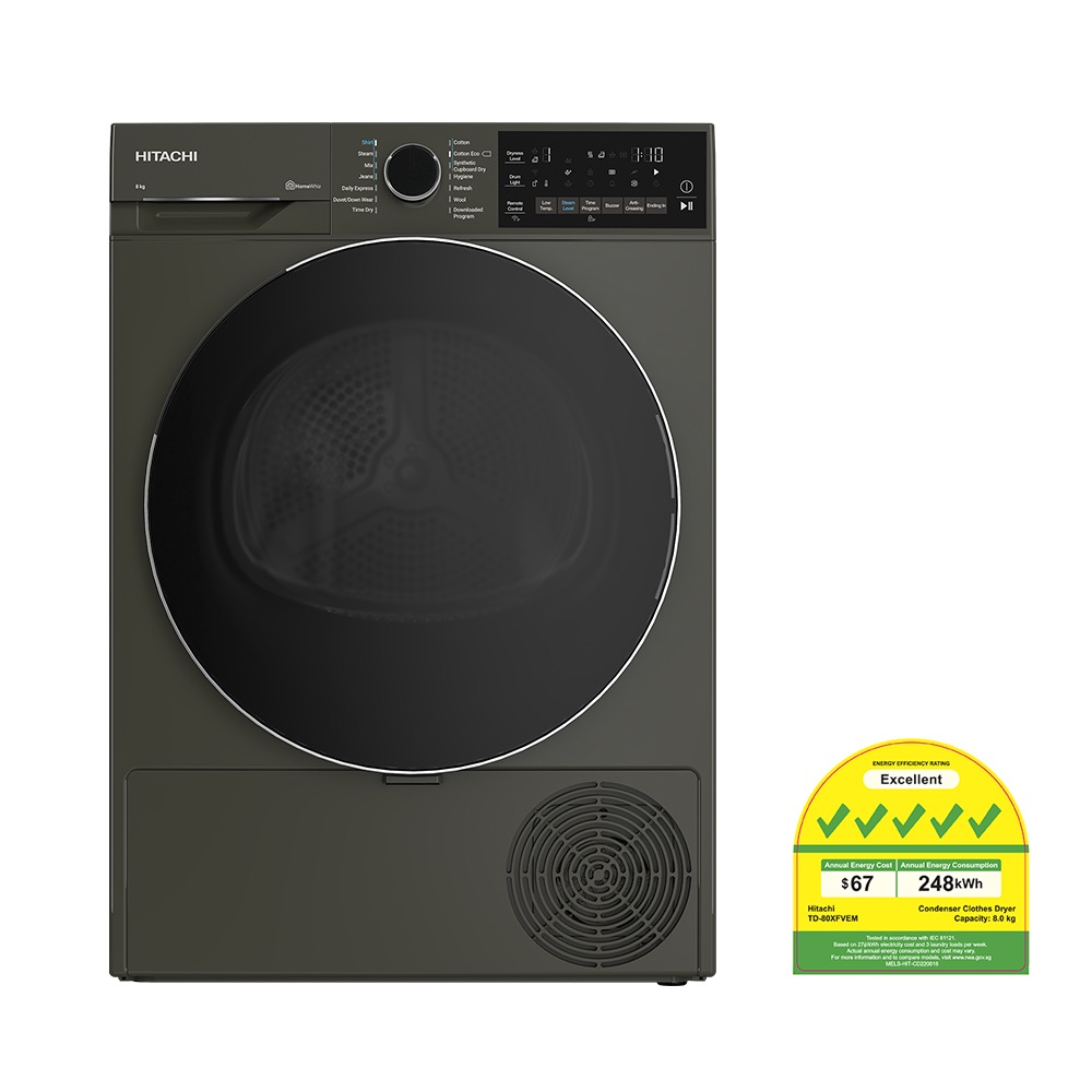 HITACHI TD-80XFVEM 8KG HEAT PUMP DRYER, TV & Home Appliances, Washing ...