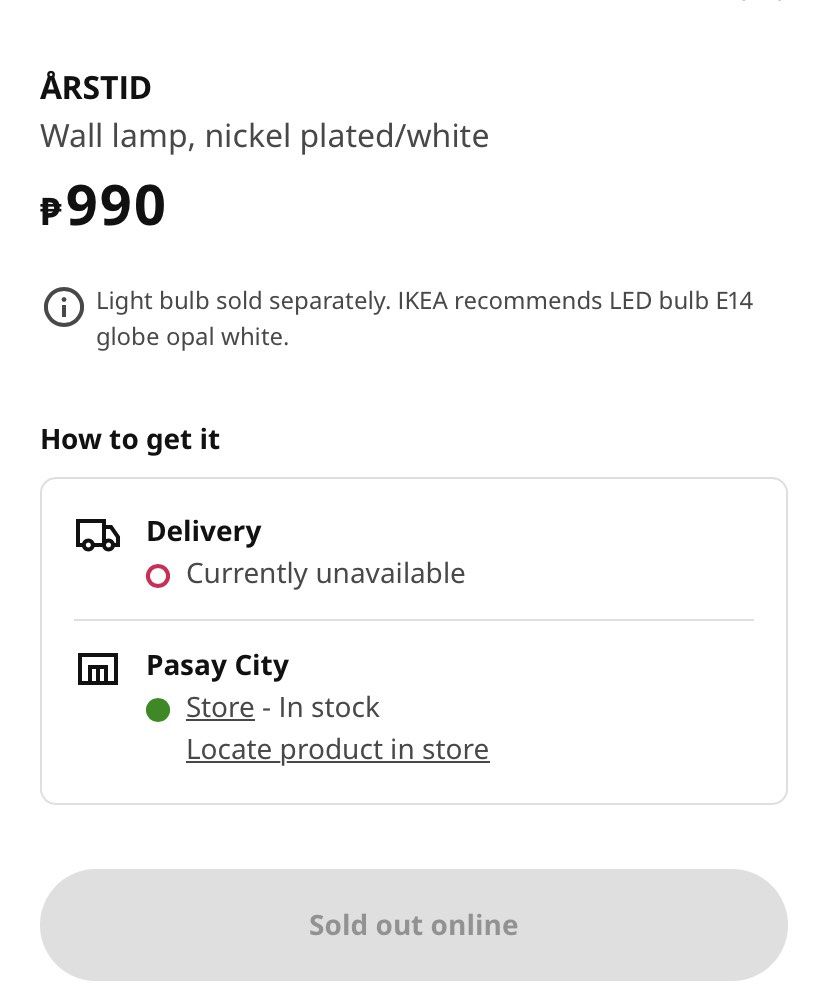 IKEA ASTRID Wall Lamp, Furniture & Home Living, Lighting & Fans ...