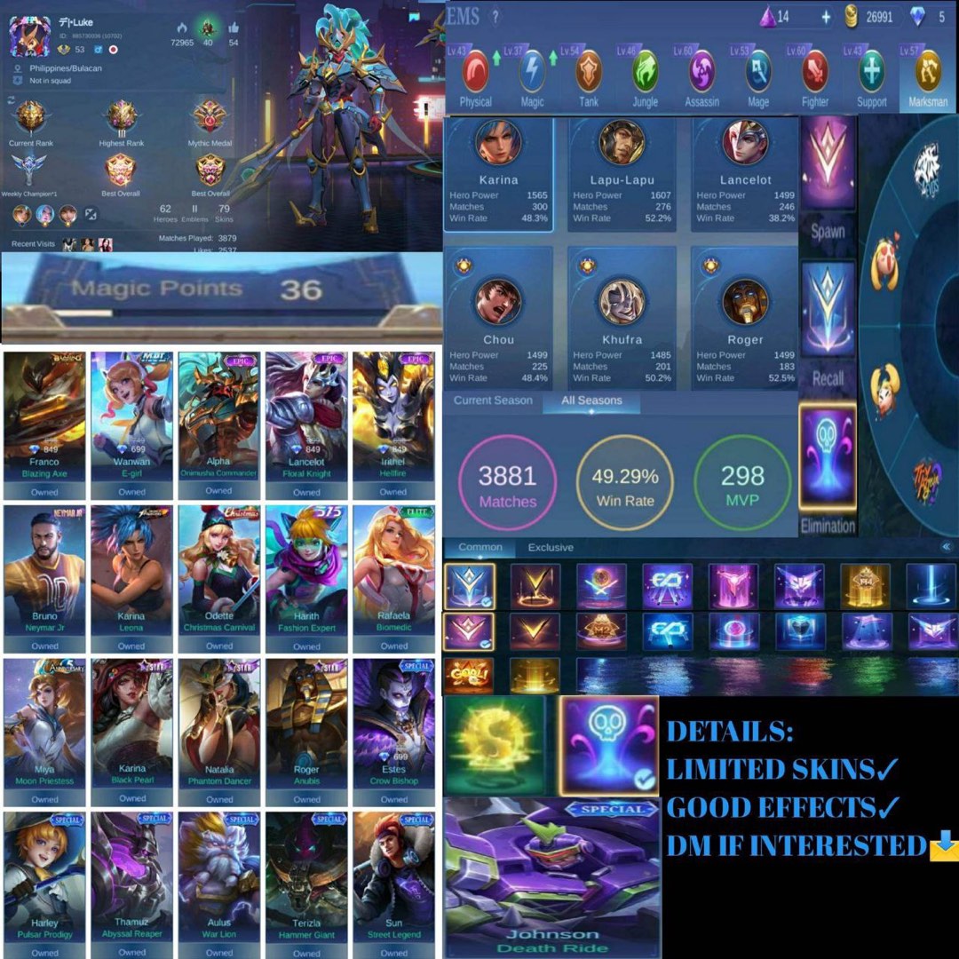 Mobile Legends Account #9 | Limited Edition Skins, Good Effects and ...
