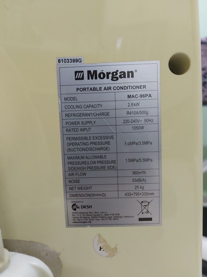 Morgan 1 hp portable air conditioner, TV & Home Appliances, Air ...