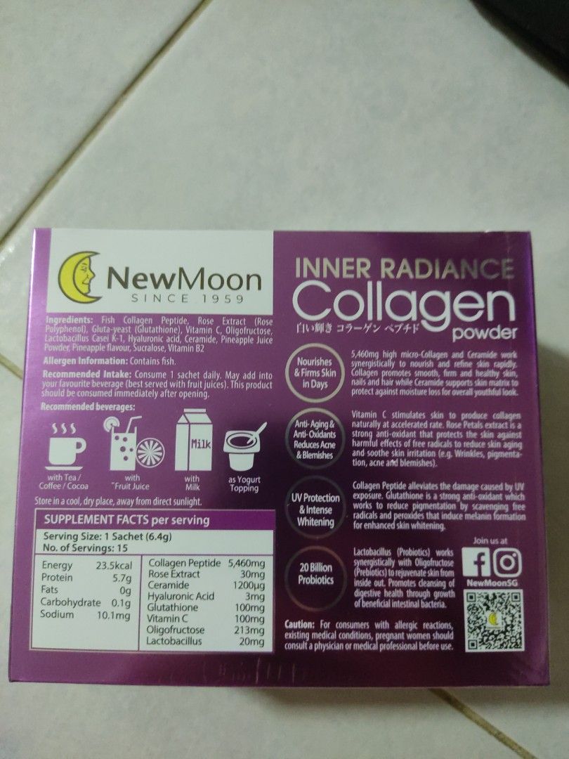 New Moon Inner Radiance Collagen Powder 6.4g x 15 sachets, Health ...