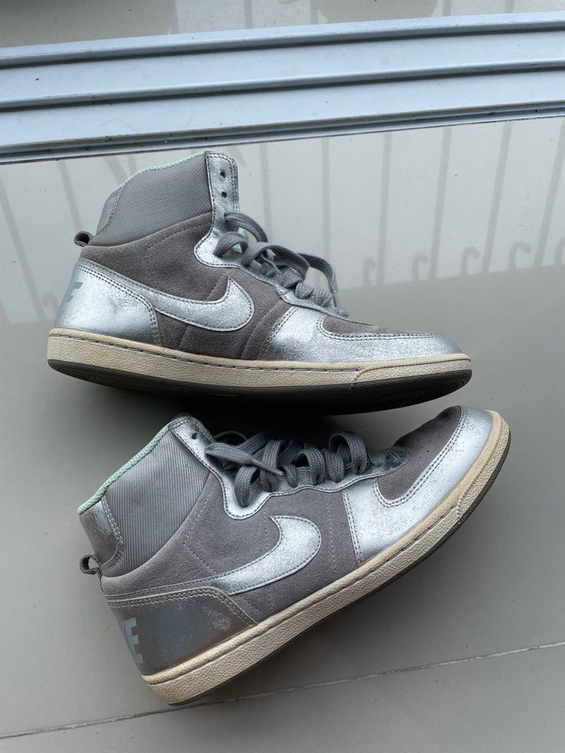 Nike High Cut Sneakers in Metallic Silver, Women's Fashion, Footwear ...