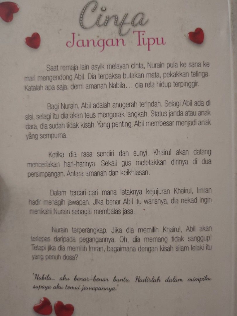 novel cinta jangan tipu karya emma maizura, Hobbies & Toys, Books ...