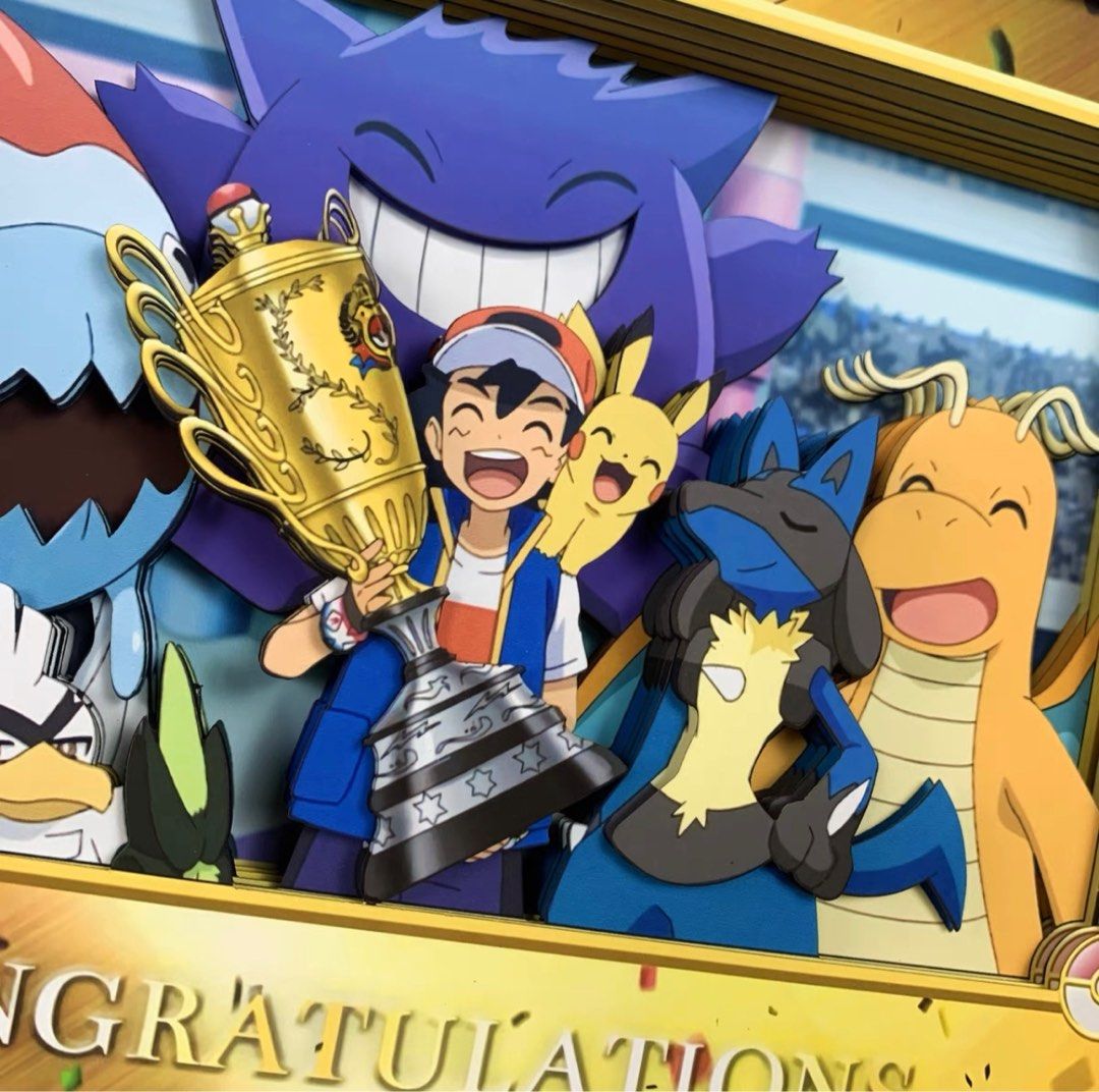 Pokemon Ash won championship 3d frame paper art, Hobbies & Toys, Toys ...