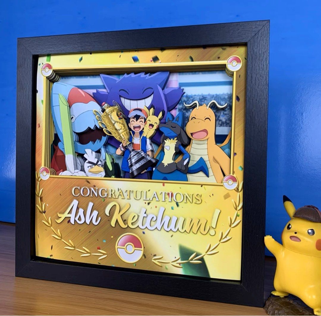 Pokemon Ash won championship 3d frame paper art, Hobbies & Toys, Toys ...
