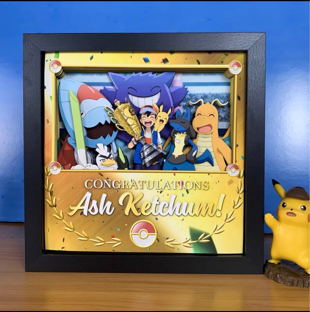 Pokemon Ash won championship 3d frame paper art, Hobbies & Toys, Toys ...