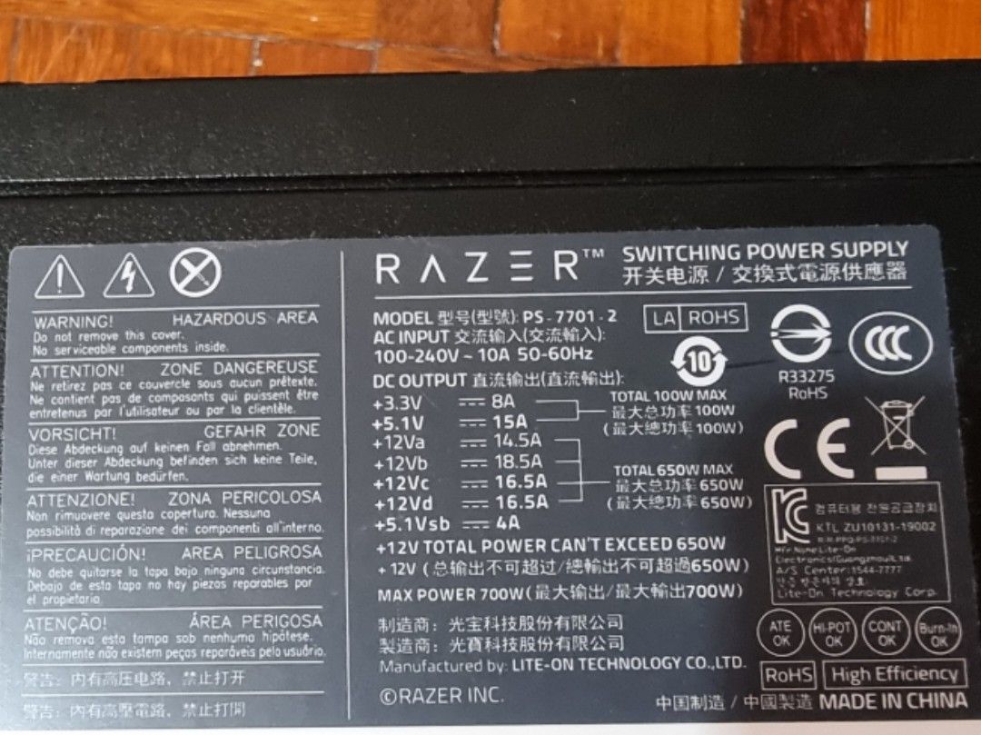 Razer Core X Chroma Switching Power Supply, Computers & Tech, Parts ...