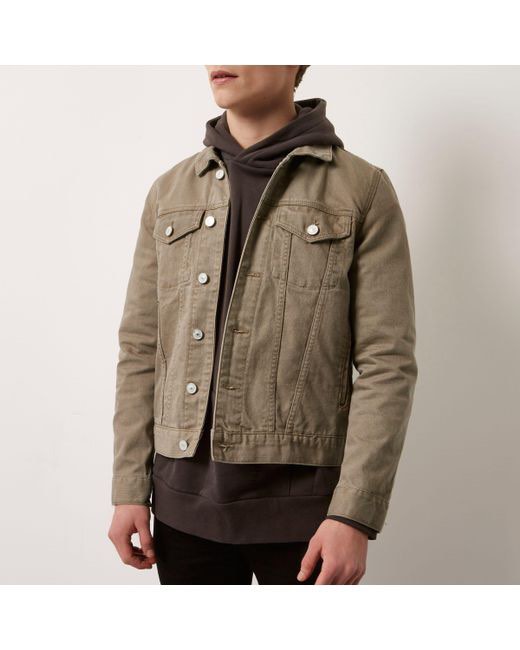 River Island Stone Denim Jacket (Men), Men's Fashion, Coats, Jackets ...