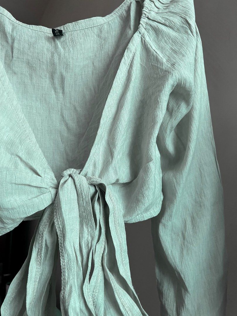 Sage Green Wrap Top, Women's Fashion, Tops, Longsleeves on Carousell