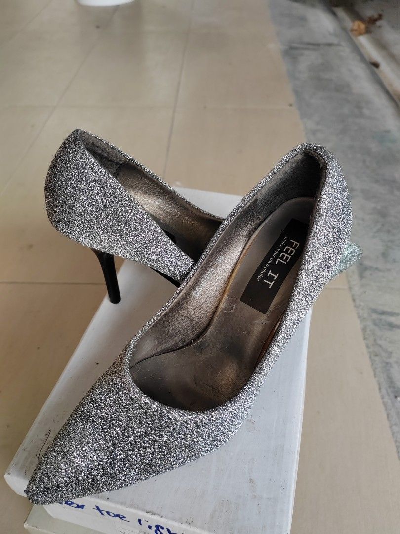 Silver Glitter Heels, Women's Fashion, Footwear, Heels on Carousell