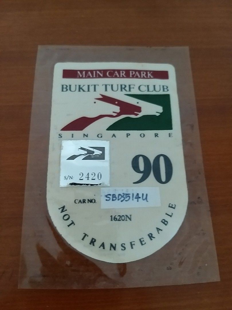 Singapore Old Bukit Turf Club Parking Decal Year 1990, A VERY FINE ...