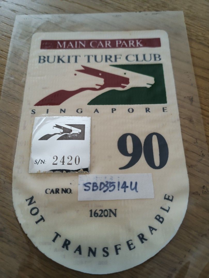 Singapore Old Bukit Turf Club Parking Decal Year 1990, A VERY FINE ...