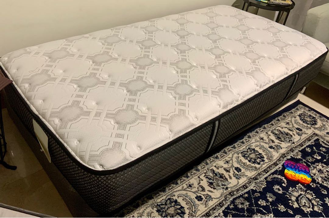 Single bed (box frame) and spring mattress, Furniture & Home Living ...