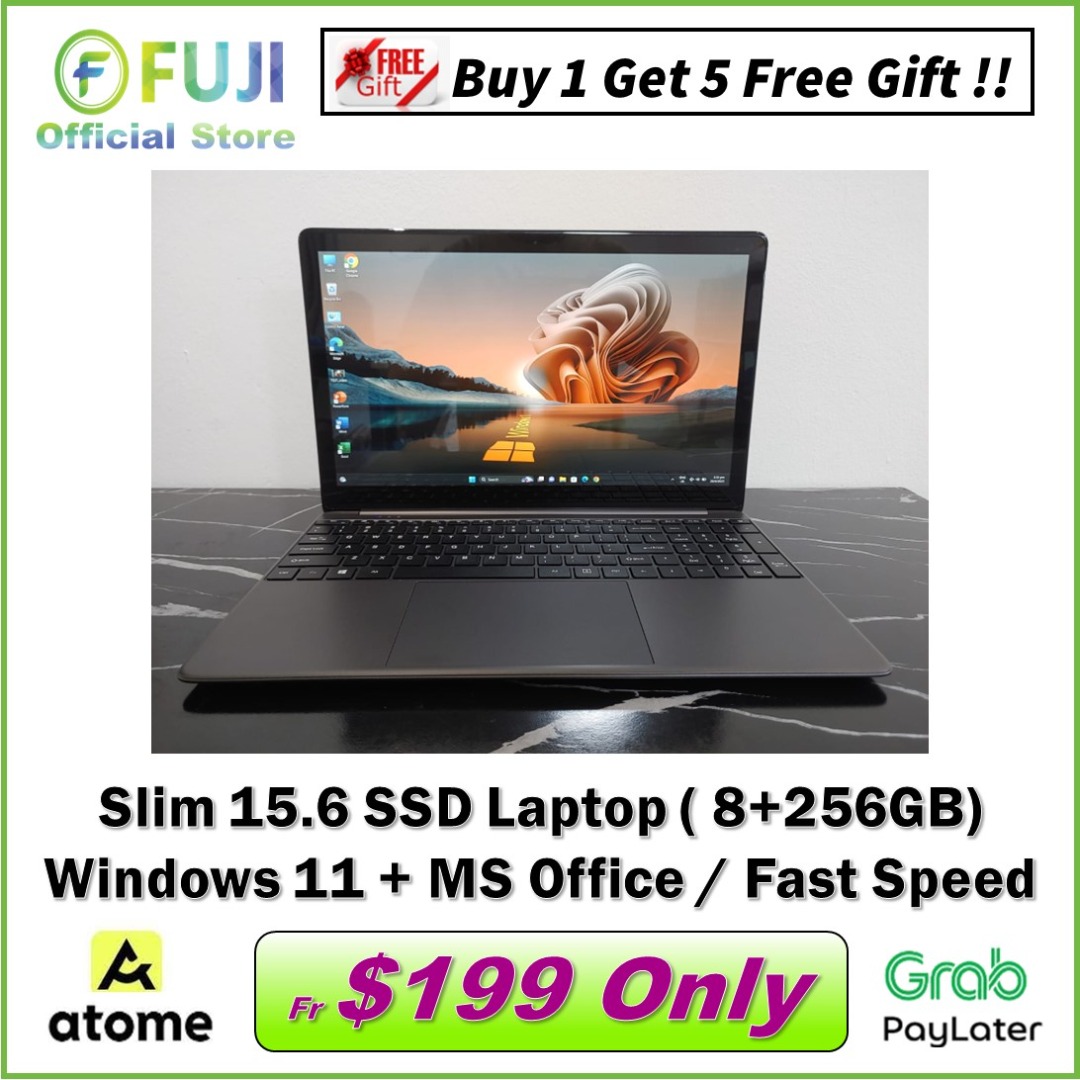 Slim 15.6 Inch SSD Laptop - 256GB + 8GB RAM - Big Screen - Free MS ...