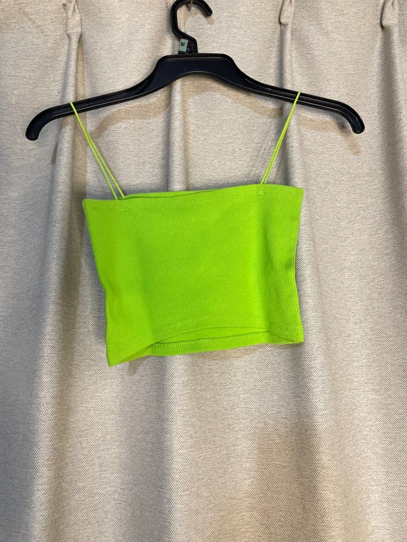Straight Neck String Neon Green Crop Top, Women's Fashion, Tops, Others ...