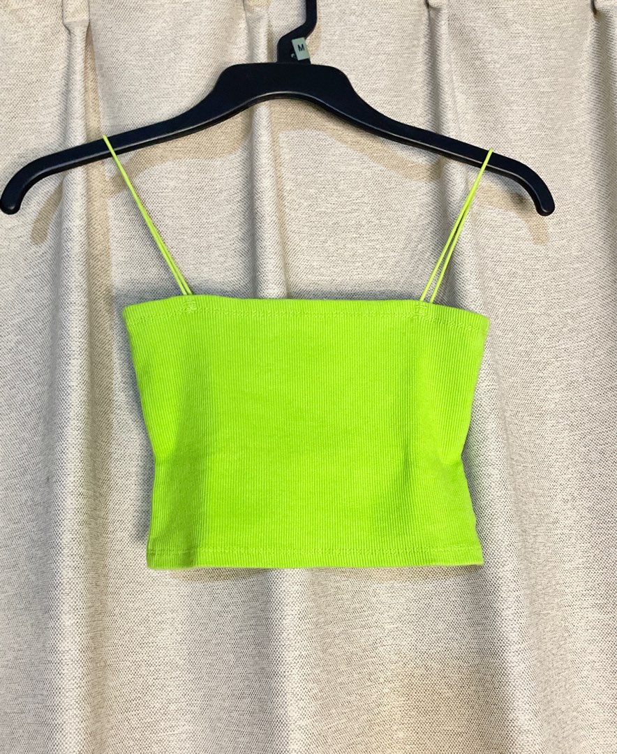 Straight Neck String Neon Green Crop Top, Women's Fashion, Tops, Others ...
