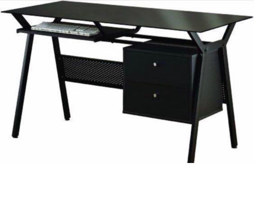 Tempered Glass Writing Table with Drawers, Furniture & Home Living ...