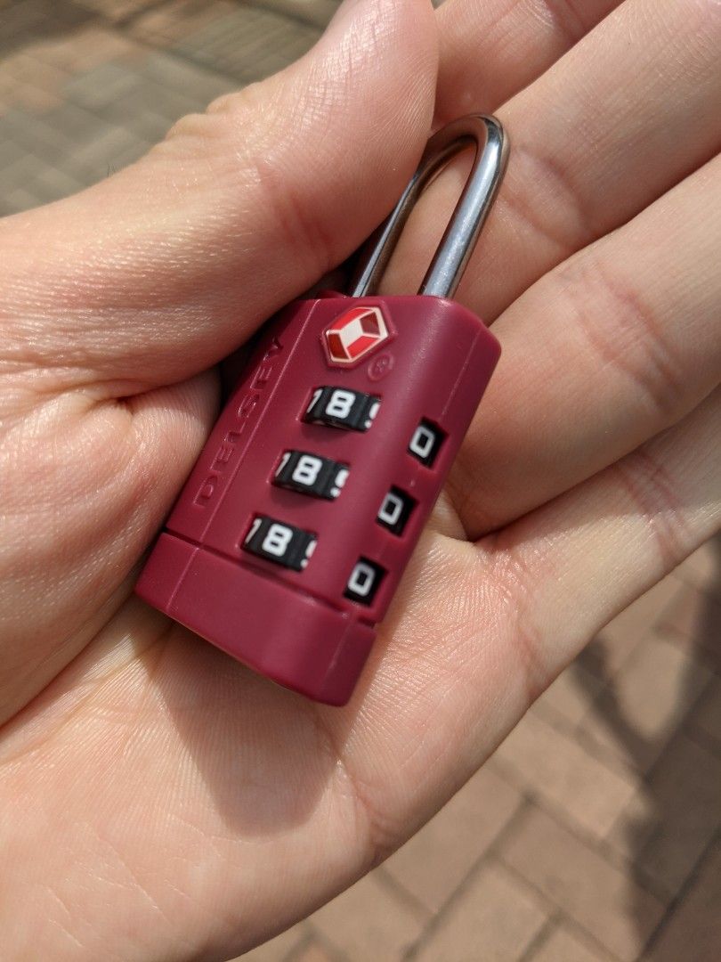 Three digit combination red delsey suitcase briefcase baggage lock ...