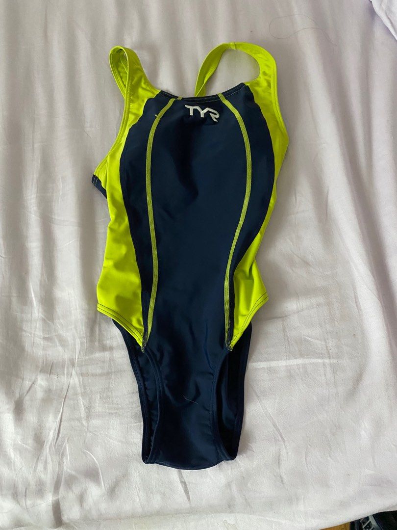 TYR Dark Blue and Lime Green Swimsuit, Women's Fashion, Swimwear ...