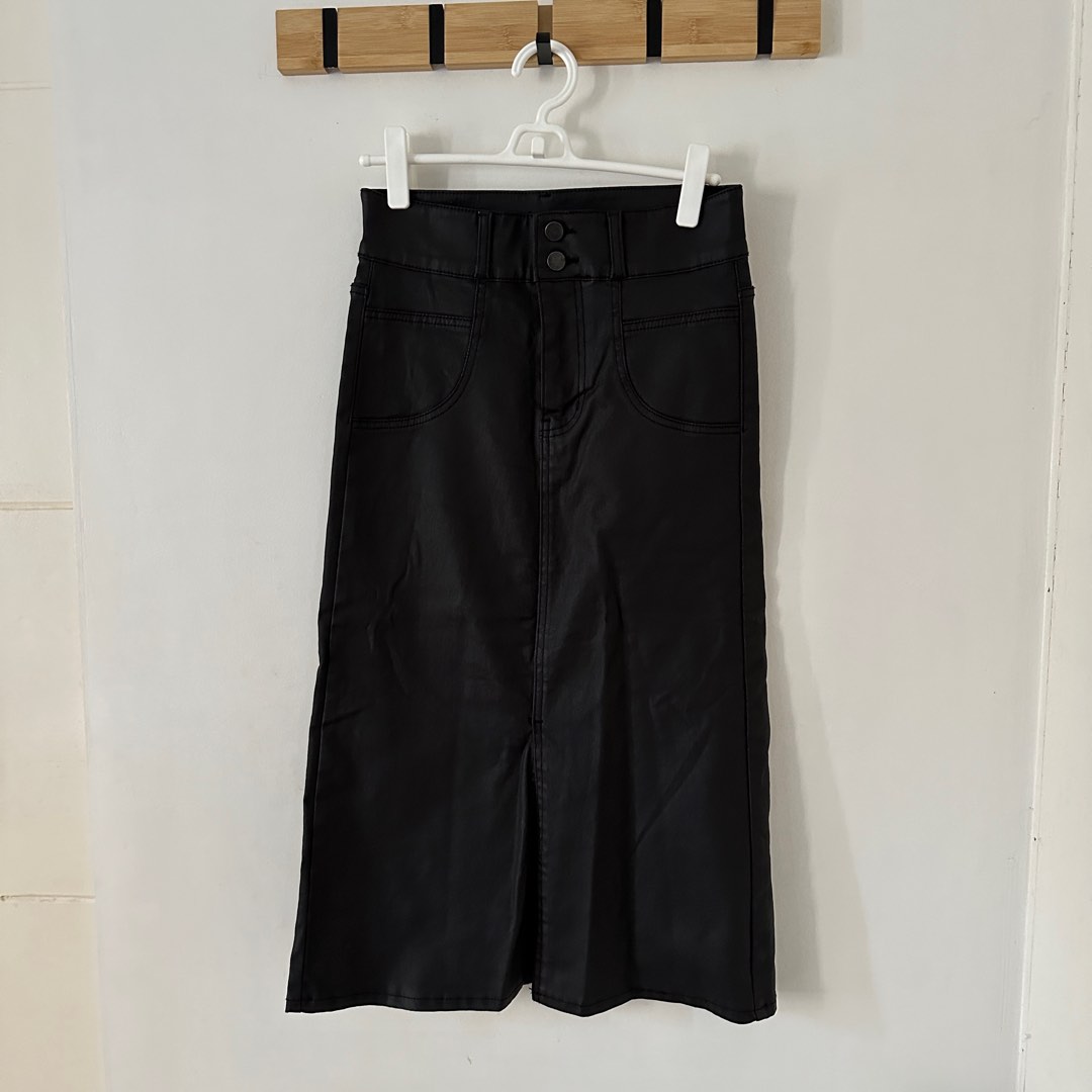 Waxed Denim Midi Maxi Skirt Leather Look On Carousell