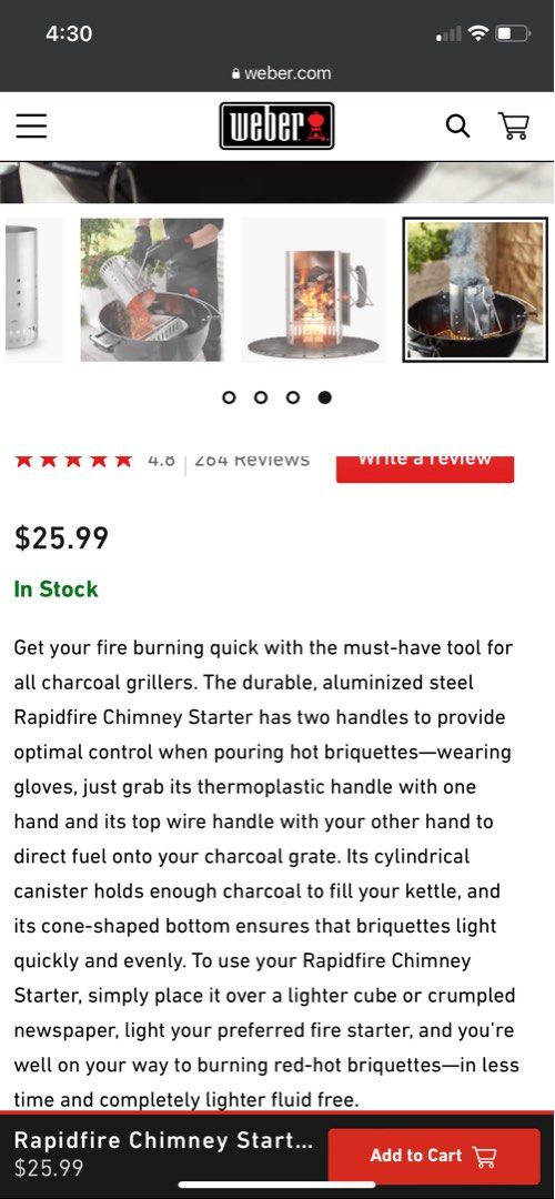 Weber Rapidfire Chimney Starter BBQ Grills , TV & Home Appliances, Kitchen Appliances, BBQ ...