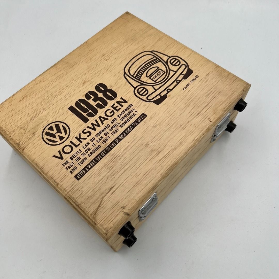 Wooden box labeled Volkswagen 1938 Beetle with black felt interior ...