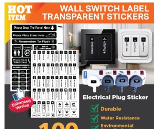 00 Pcs Stickers/Set Wall Switch PVC Label Transparent Stickers NT0982 ...