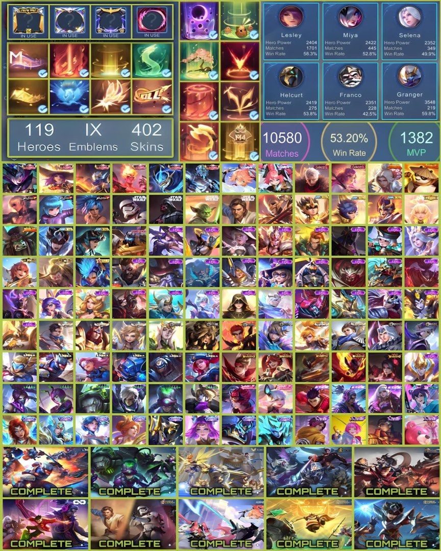 402 Skins | Stacked Account | 119 Heroes | Mobile Legends Account, Video Gaming, Gaming ...