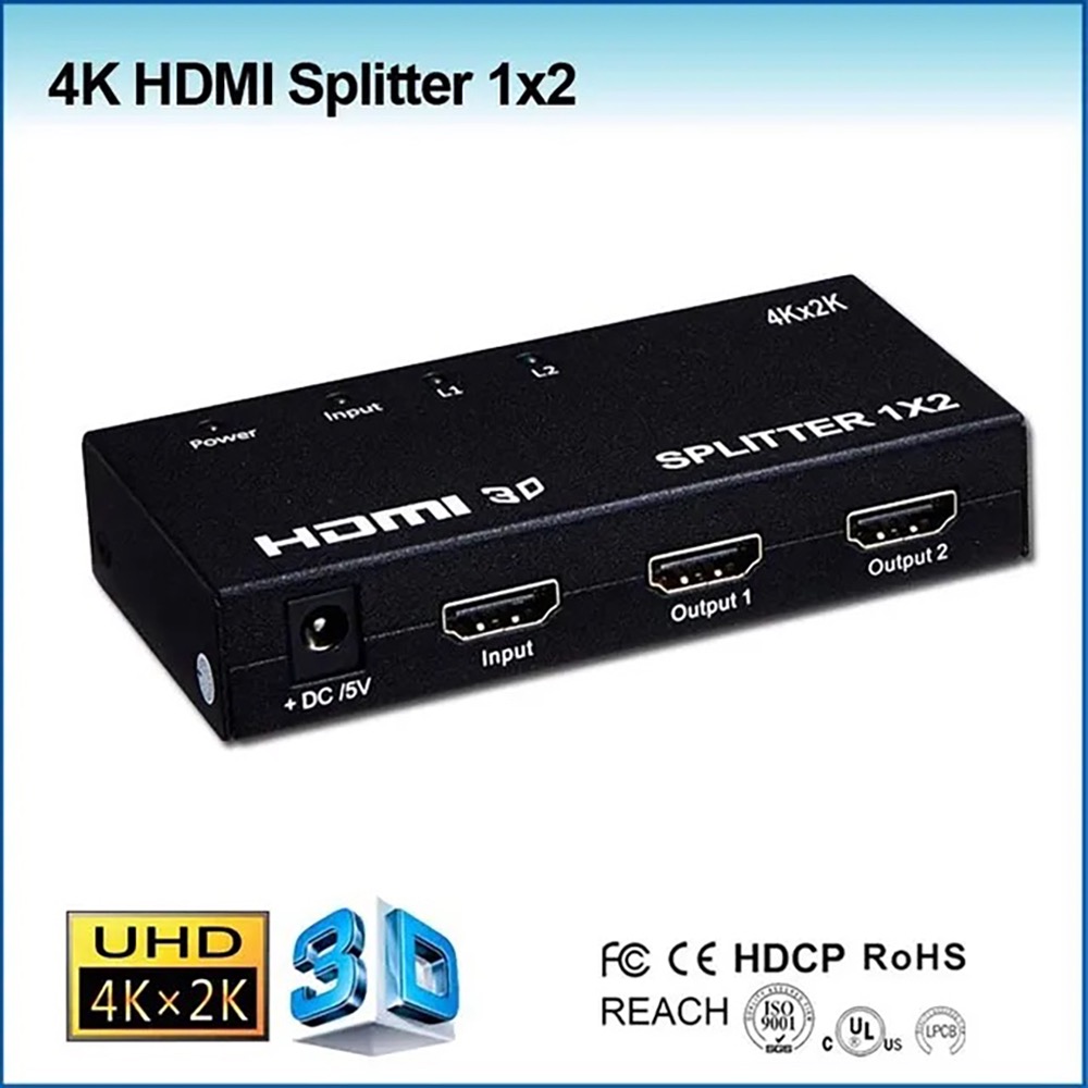 AMPAUDIO HDMI Splitter 1x2 (1 Input, 2 Output) Projects HDMI on 2 ...