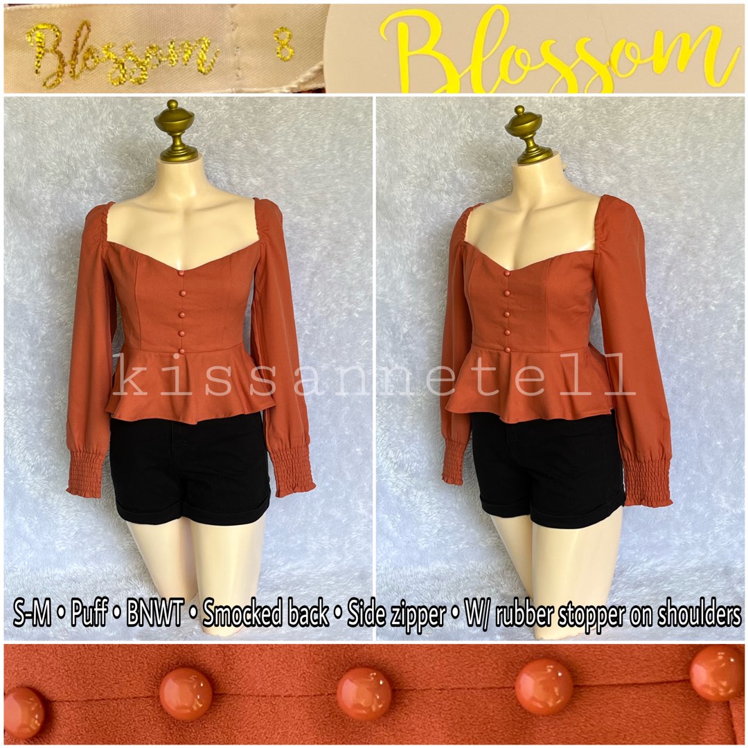 Blossom rust orange puff top on Carousell