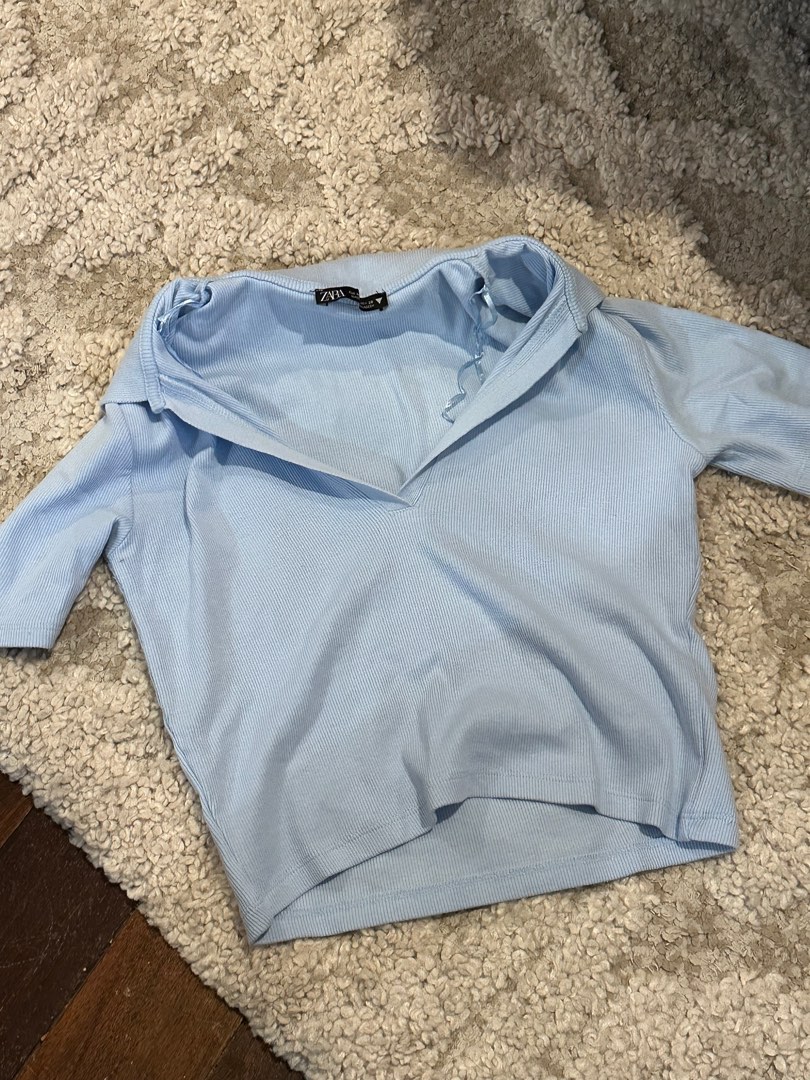 Blue Zara Deep Neck Top on Carousell