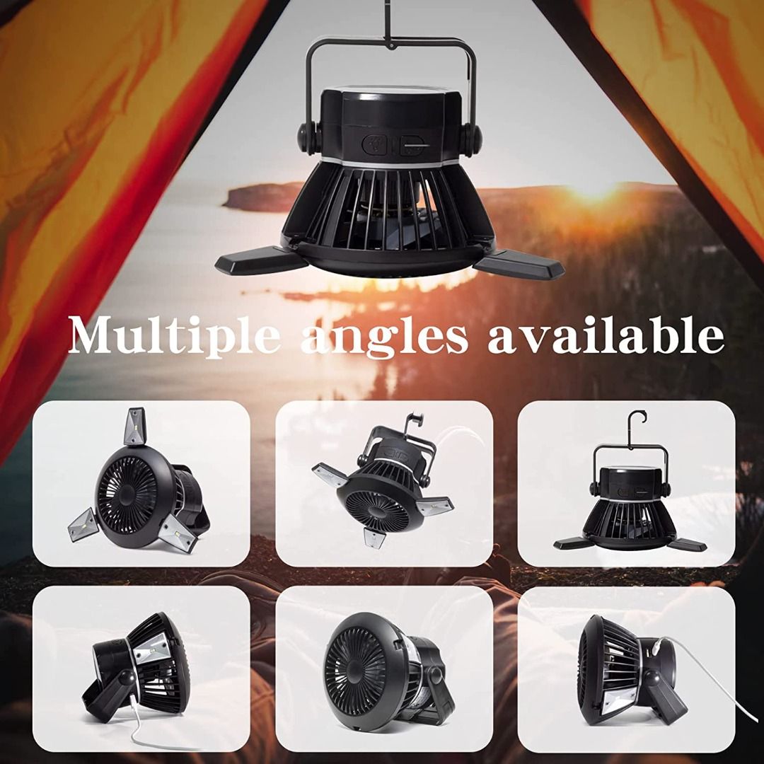 Busypiggy Solar Camping Fan with LED Lantern, Portable Tent fan with ...