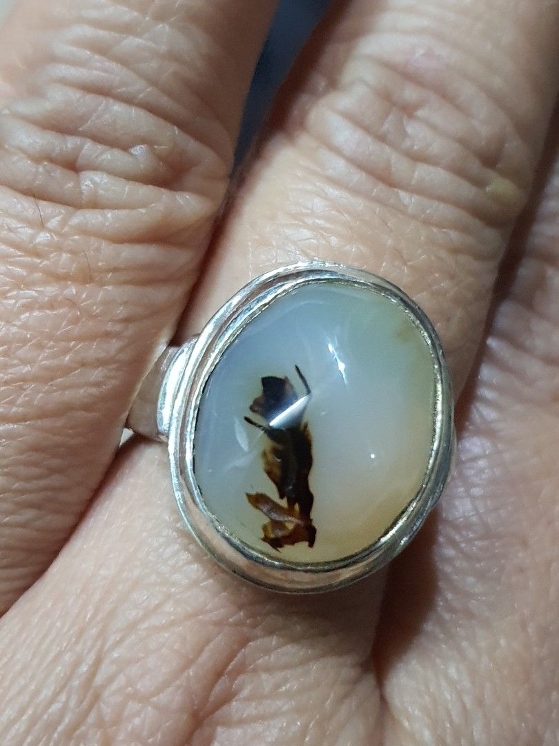 CINCIN PERAK 925 PERMATA FOSIL SERANGGA DALAM BATU STONE FOR RING ...