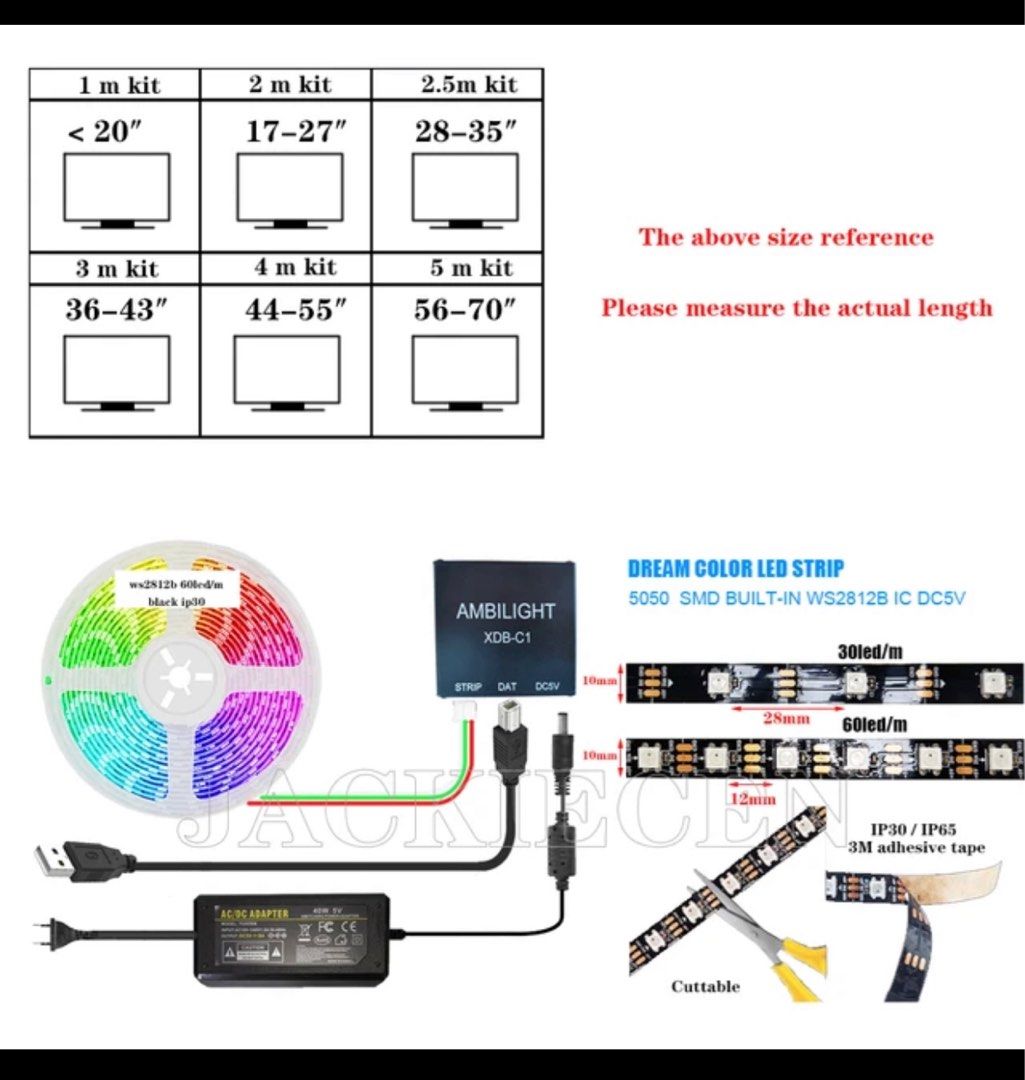 Computer Monitor LED Strip Backlight Light;5V WS2812B USB 5050 RGB ...