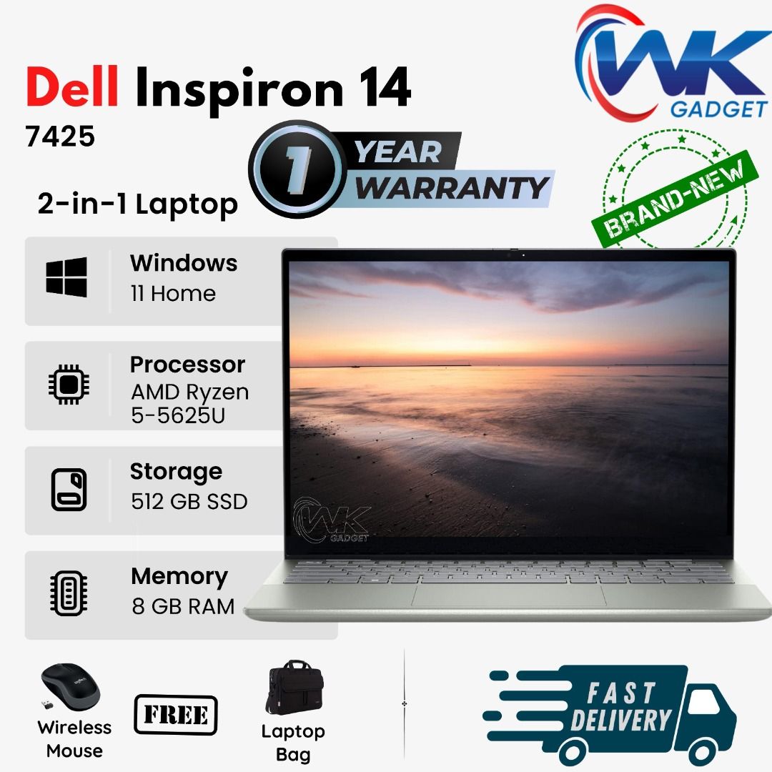 Dell Inspiron 14 i7425 2-in-1 Laptop, 14'' FHD+ Touchscreen, AMD Ryzen ...