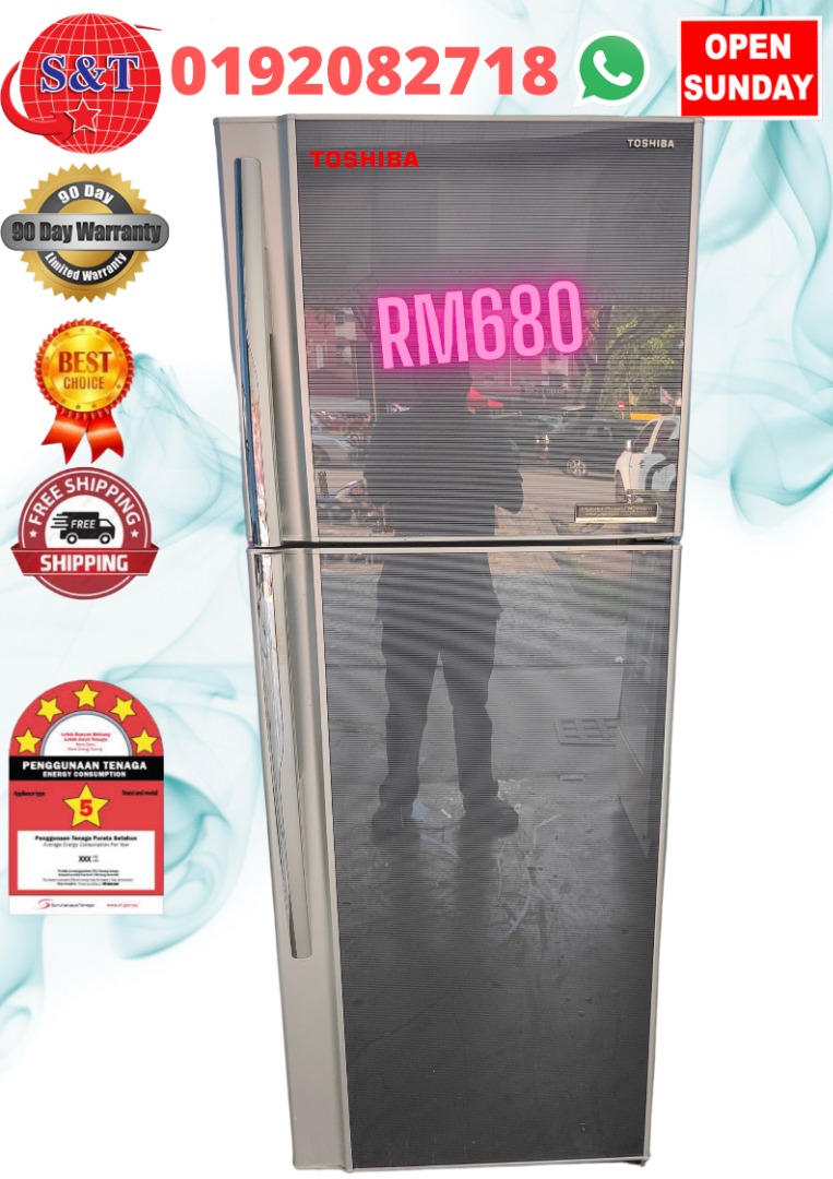 FRIDGE DOUBLE DOOR TOSHIBA HYBRID GLASS DOOR, TV & Home Appliances ...