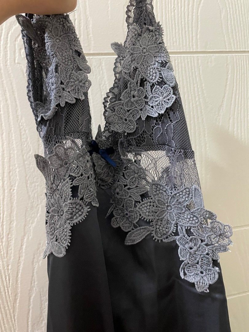 Gray silk lace nighties intimates bridal bachelorette micro mini dress ...