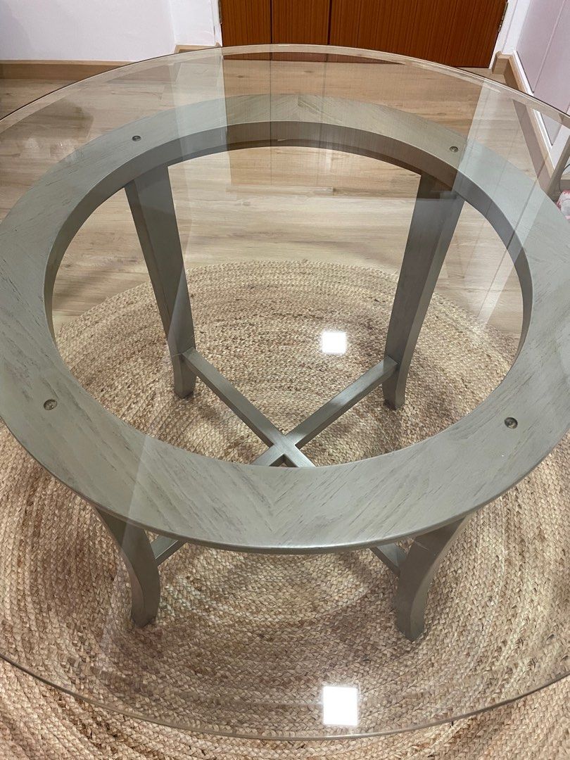 Halo Crate & Barrel Dining Table 42” Glass Top, Furniture & Home Living ...