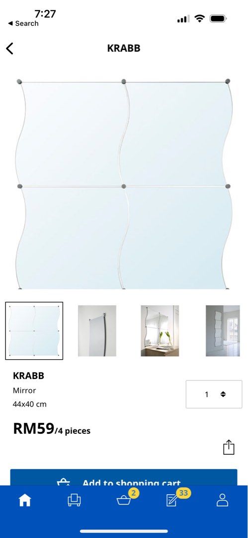 IKEA Mirror KRABB, Furniture & Home Living, Home Decor, Mirrors on ...