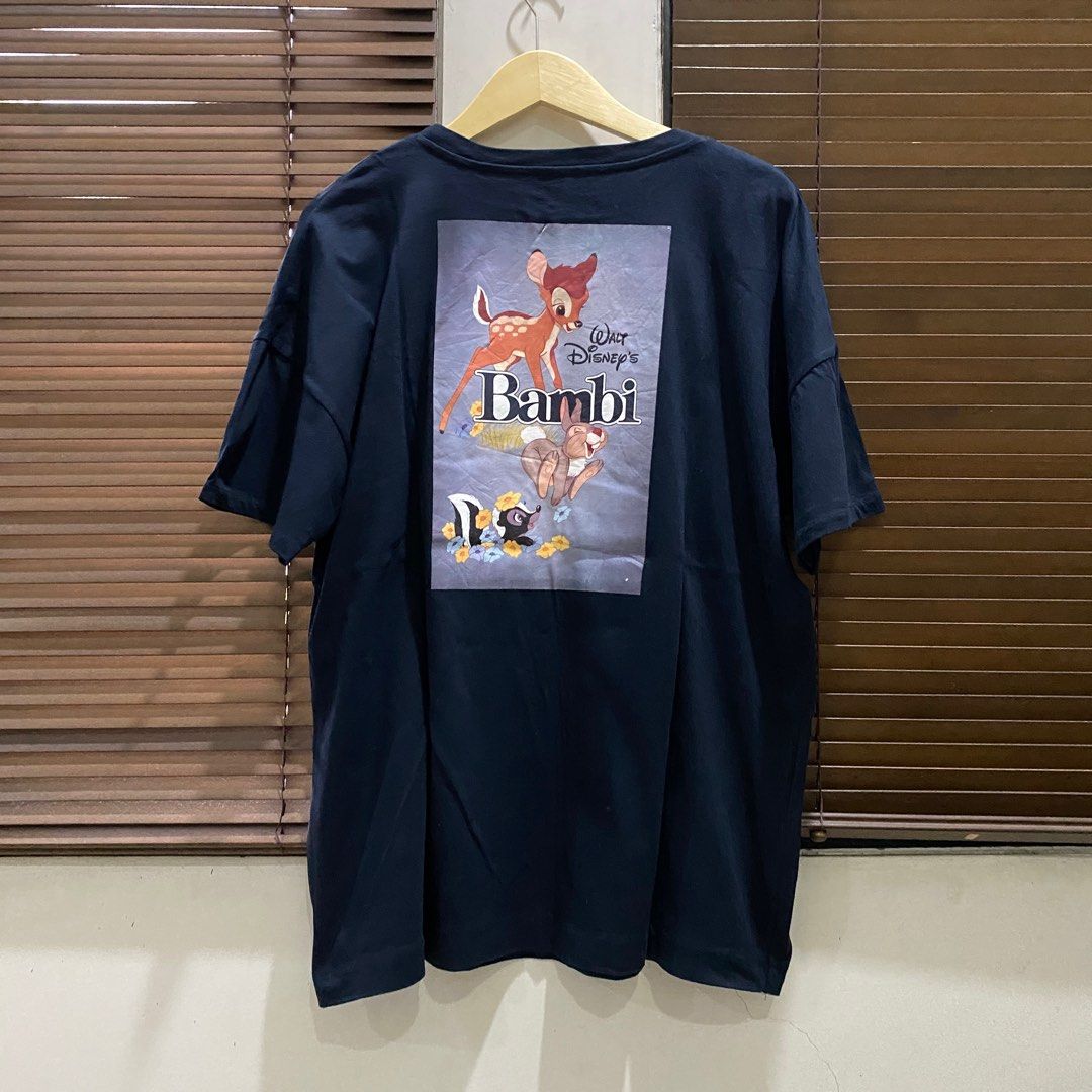 Kaos Uniqlo Bambi Disney GU Global Uniqlo Navy Big Print, Fesyen Pria, Pakaian , Atasan di Carousell