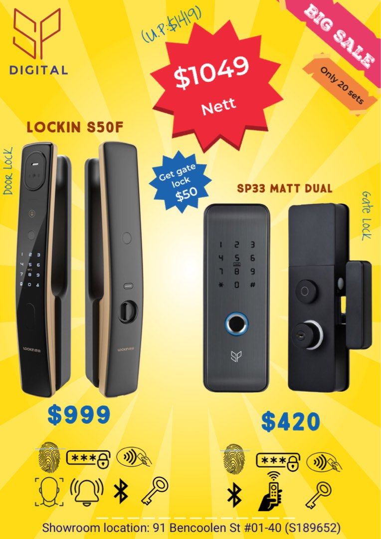 Lockin s50F door lock plus SP33 Matt Dual gate lock . digital door lock ...