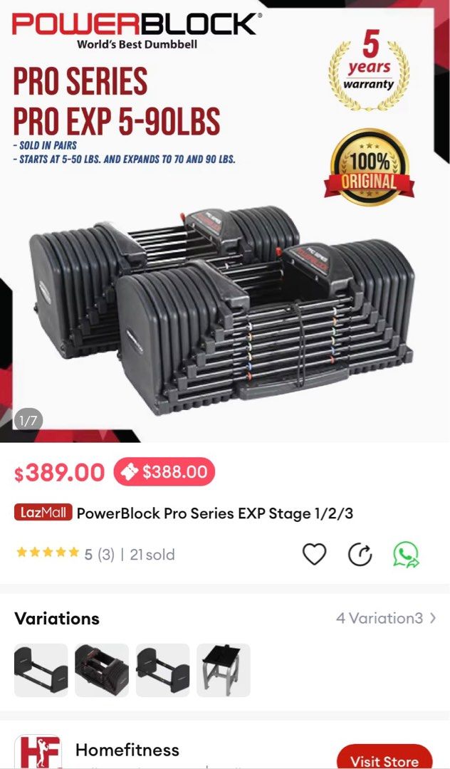 PowerBlock Pro Series EXP Adjustable Dumbbells, Sports Equipment ...