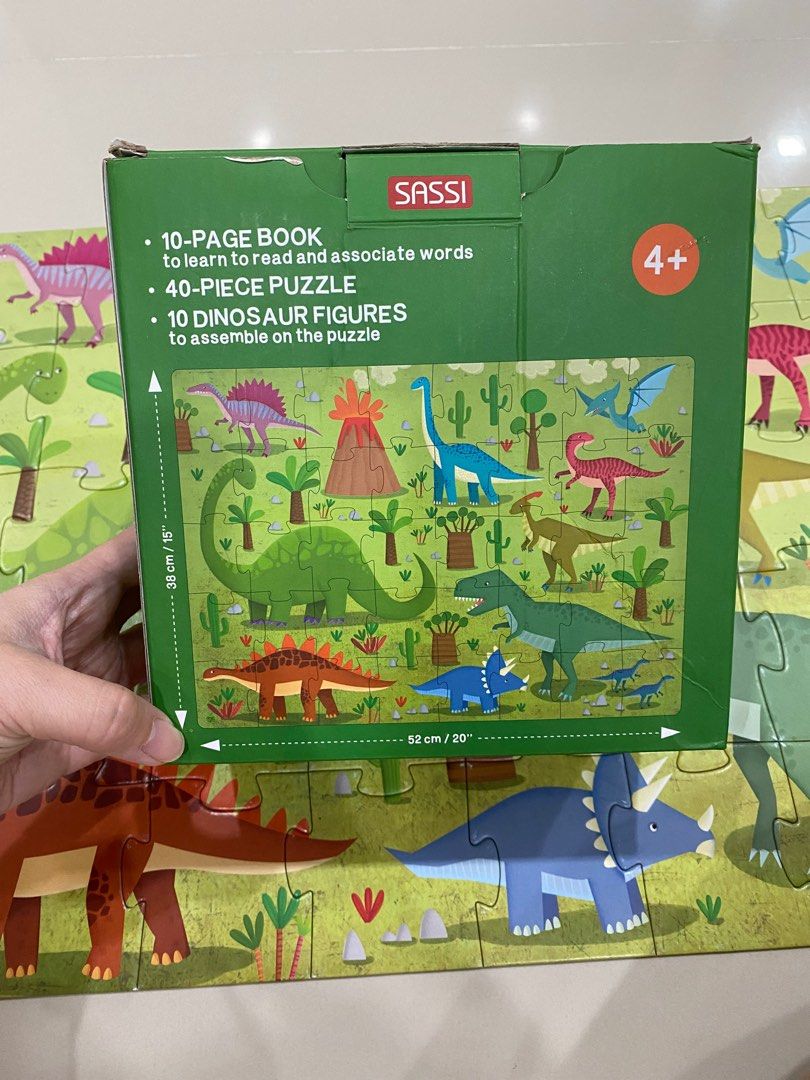 SASSI large dinosaur puzzle with board book and dinosaur figures ...