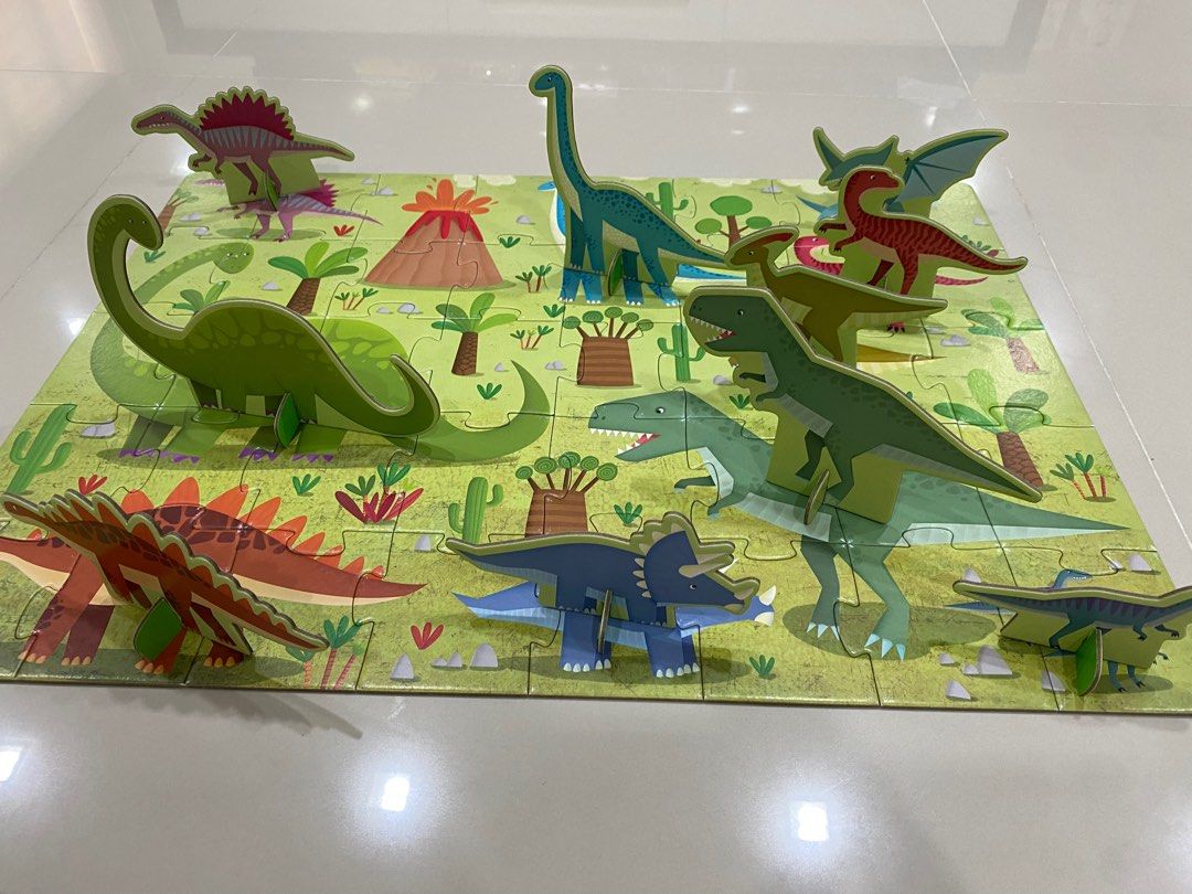 SASSI large dinosaur puzzle with board book and dinosaur figures ...
