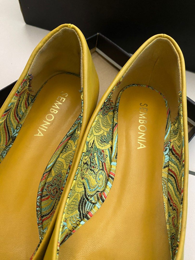 Sembonia Mustard Yellow Pointed Toe Heels, Women's Fashion, Footwear ...