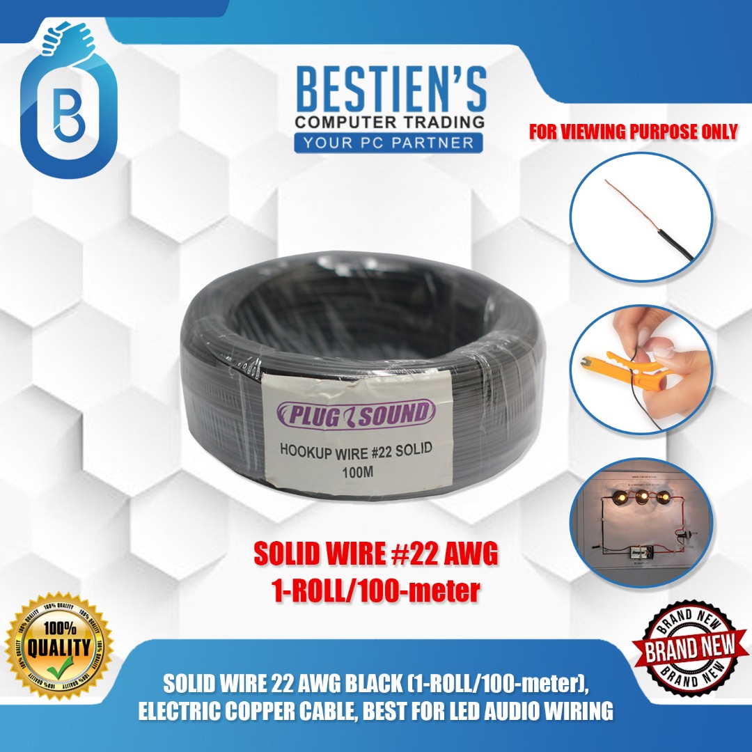 SOLID WIRE 22 AWG BLACK (1-ROLL/100-meter), ELECTRIC COPPER CABLE, BEST ...