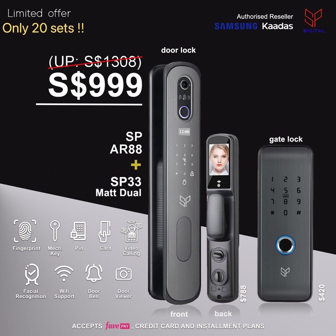 SP-AR88 and SP33 Matt Dual bundle digital lock on door plus gate ...